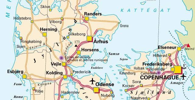 Carte du Danemark - Cartes du reliefs, des villes, administrative ...