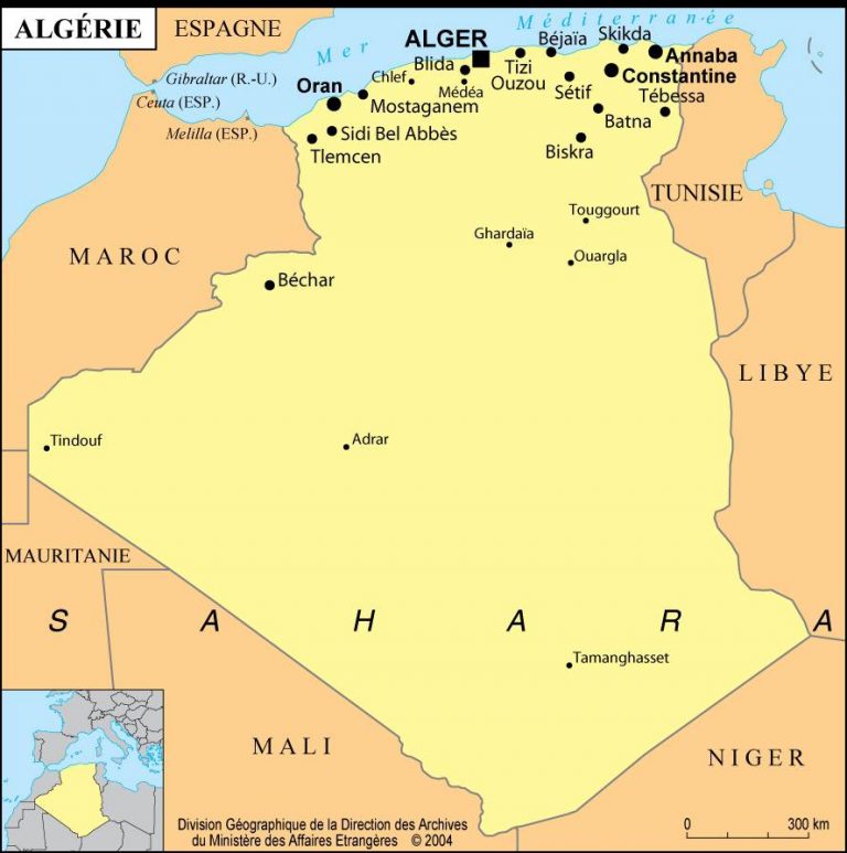 Carte de l'Algérie - villes, routes, relief, administrative, régions Carte de l'Algérie - villes, routes, relief, administrative, régions