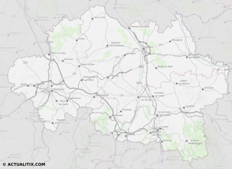 Carte de l'Allier - Allier carte du département 03 - villes, sites ...