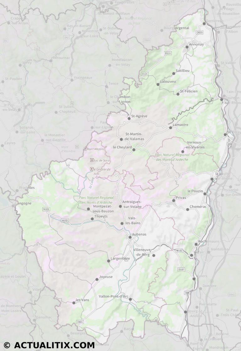 Carte de l'Ardèche - Ardèche carte des villes, communes, sites touristiques