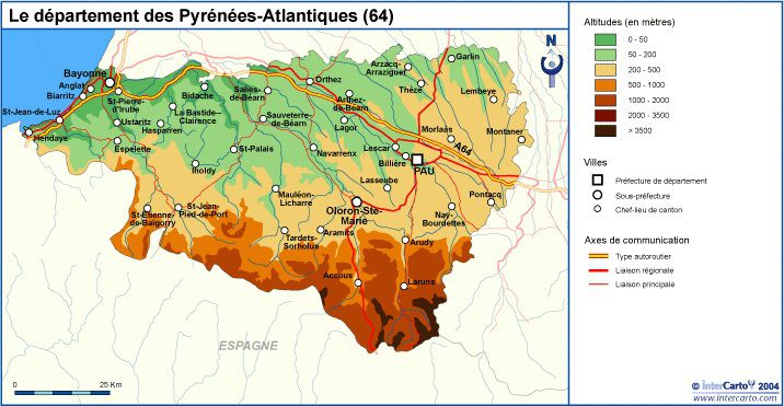 Carte des Pyrénées-Atlantiques - Plusieurs cartes du département (64)