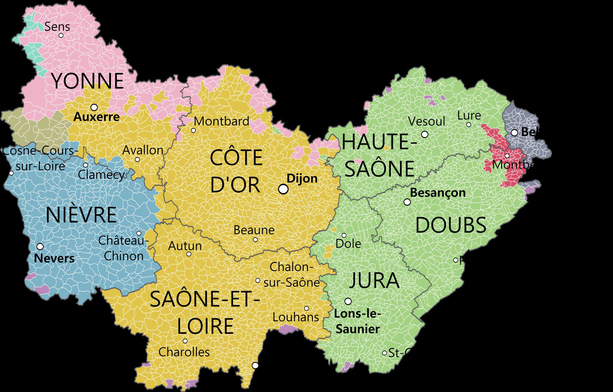 Carte de Bourgogne-Franche-Comté - Bourgogne-Franche-Comté cartes à thèmes Carte de Bourgogne-Franche-Comté - Bourgogne-Franche-Comté cartes à thèmes