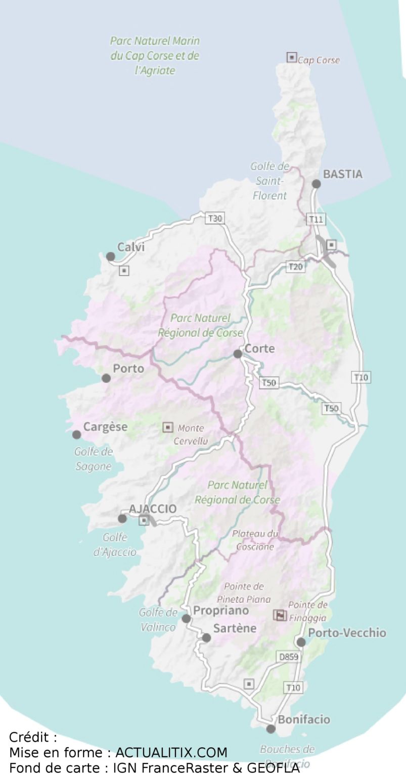 Carte de la Corse - Corse cartes des villes, reliefs, sites touristisques