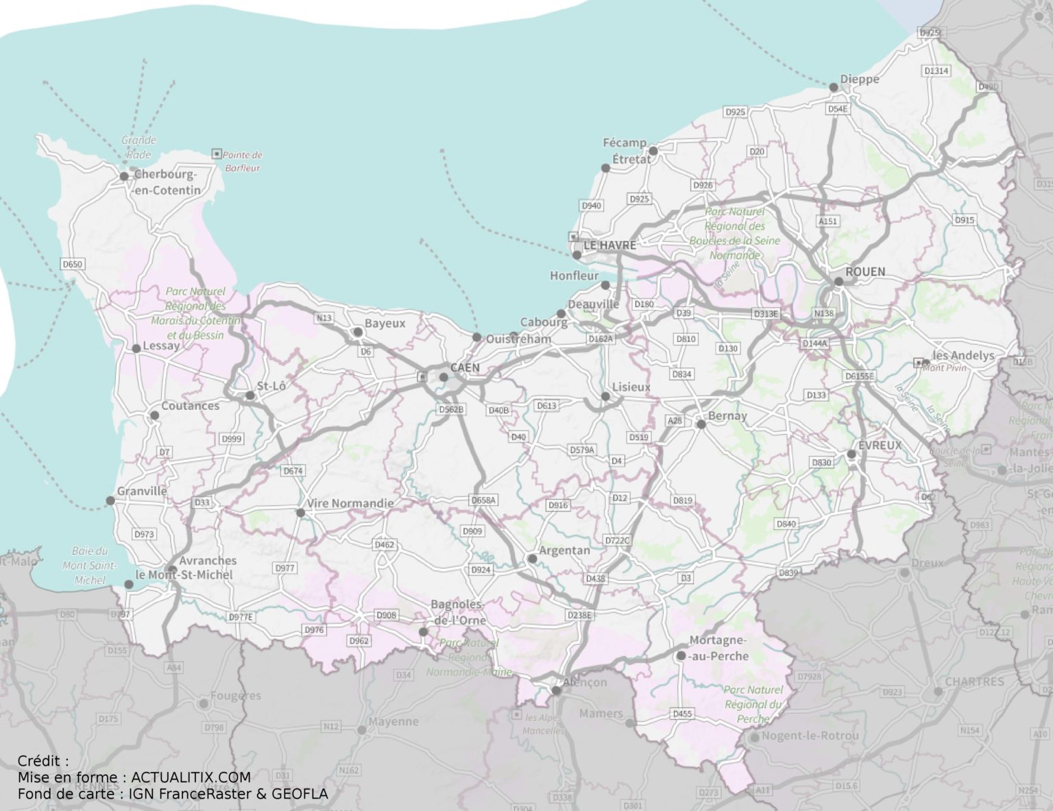 Carte de la Normandie - Plusieurs cartes de la région (relief, villes...)