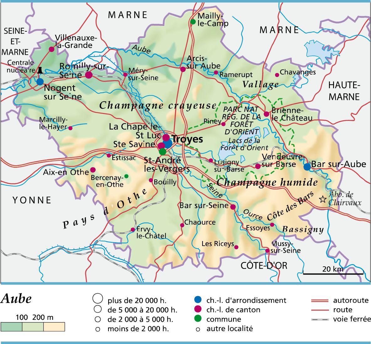 Carte de l'Aube - Aube carte du département 10 - villes, sites ...