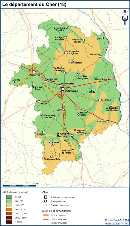 Carte du Cher - Cher carte du département 18 - villes, sites ...