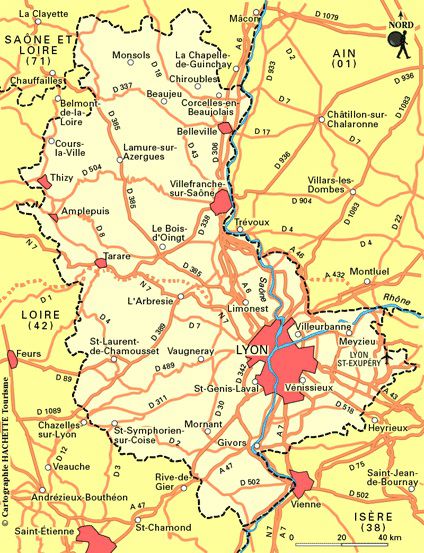 Carte du Rhône - Rhône carte du département 69 - villes, sites touristiques