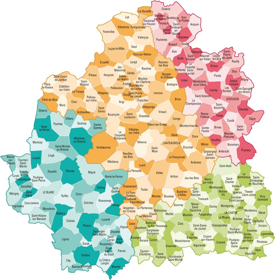 Carte de l'Indre - Indre carte du département 36 - villes, sites ...
