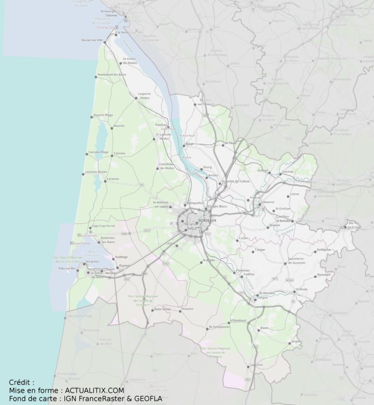 Carte de la Gironde - Gironde carte des villes, communes, relief, sites ...