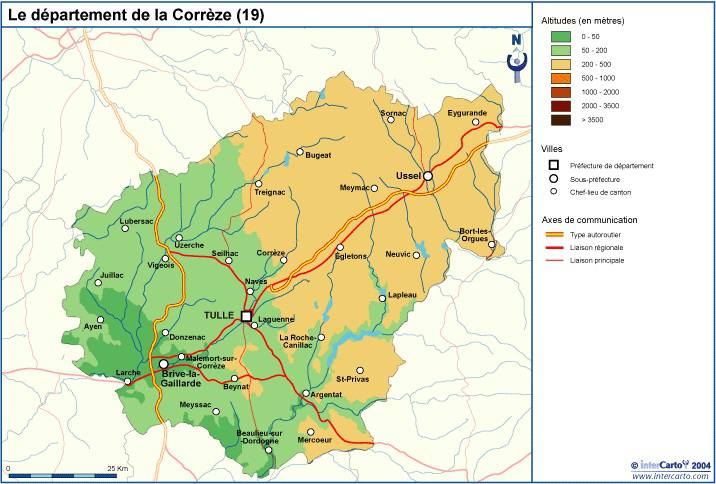 Carte de la Corrèze - Corrèze carte du département 19, villes, tourisme...