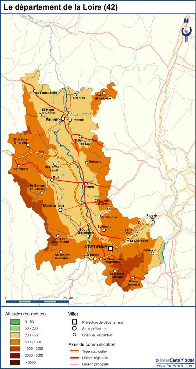 Carte de la Loire - Loire carte du département 42 - villes, sites ...