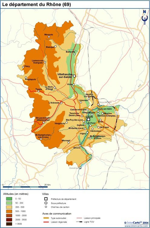 Carte du Rhône - Rhône carte du département 69 - villes, sites touristiques