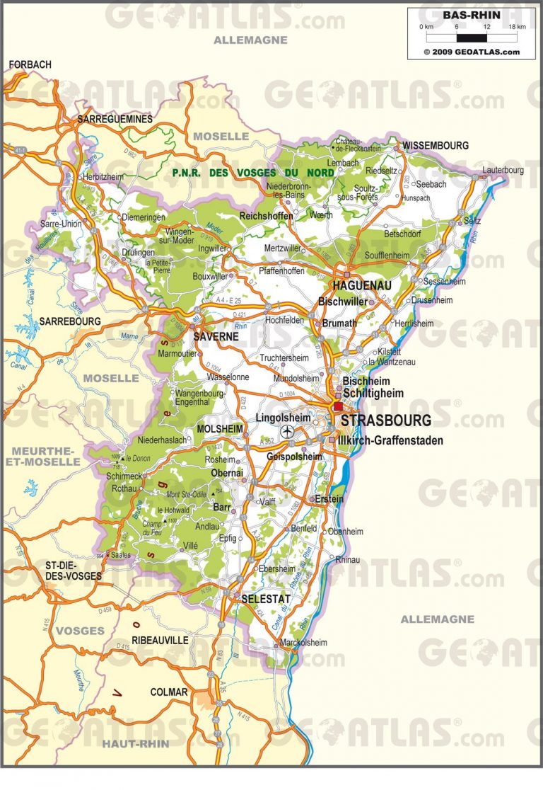 Carte du Bas-Rhin - Bas-Rhin carte du département 67