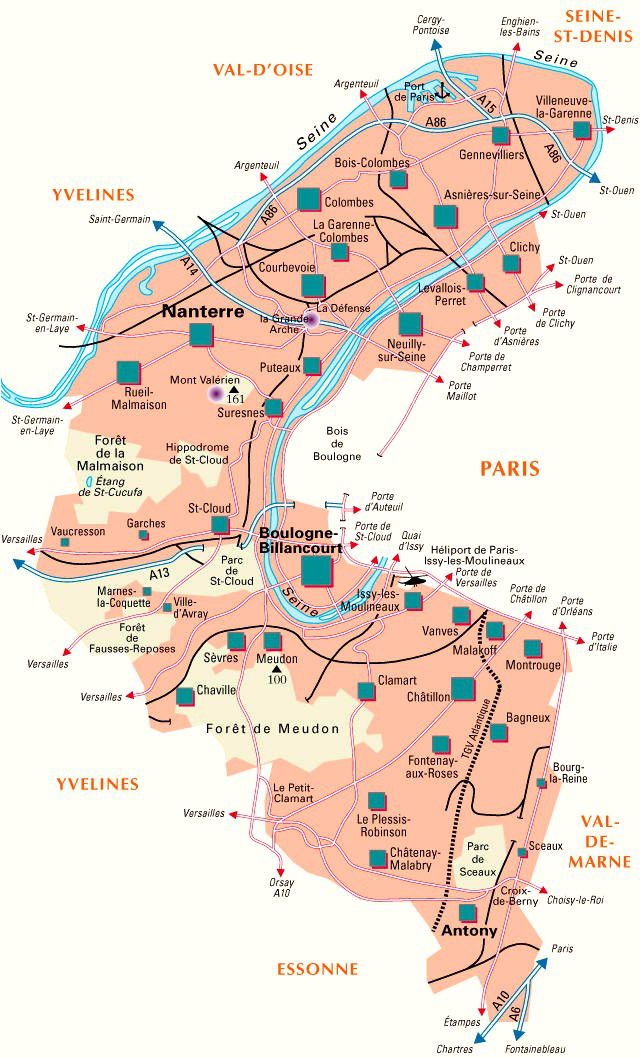 Carte des Hauts-de-Seine - Hauts-de-Seine carte du département 92 Carte des Hauts-de-Seine - Hauts-de-Seine carte du département 92