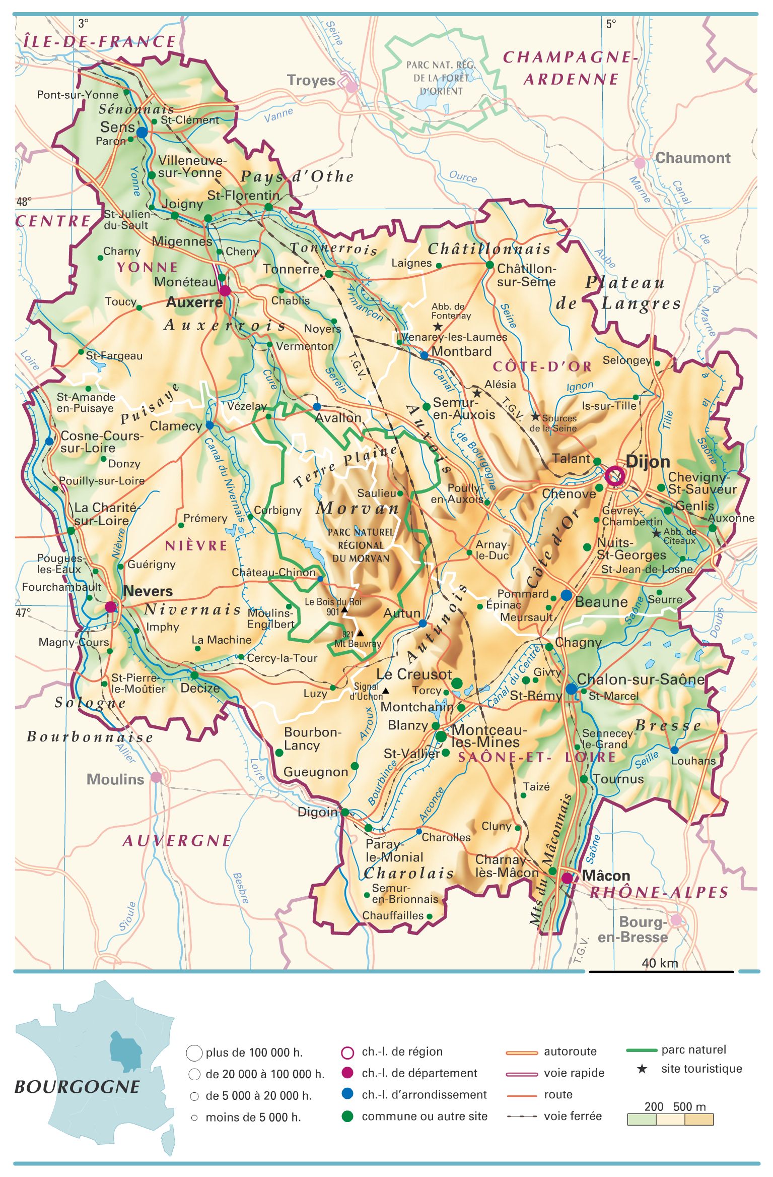 Carte de la Bourgogne - Découvrir la région avec des cartes