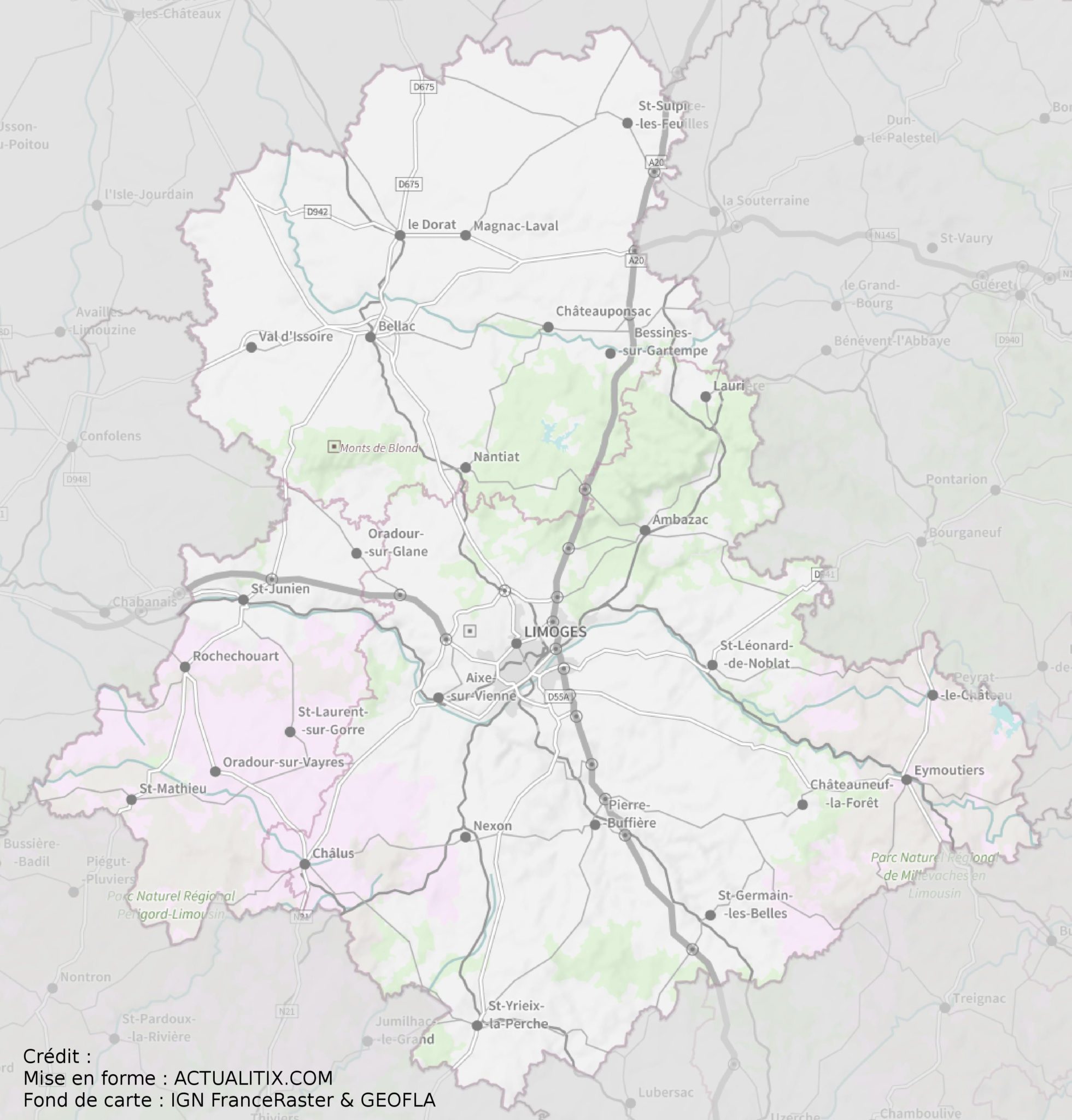Carte de la Haute-Vienne - Haute-Vienne carte du département 87