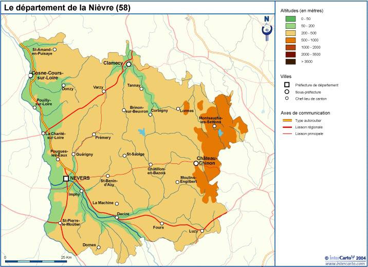 Carte de la Nièvre - Nièvre carte du département 58 - villes, tourisme...