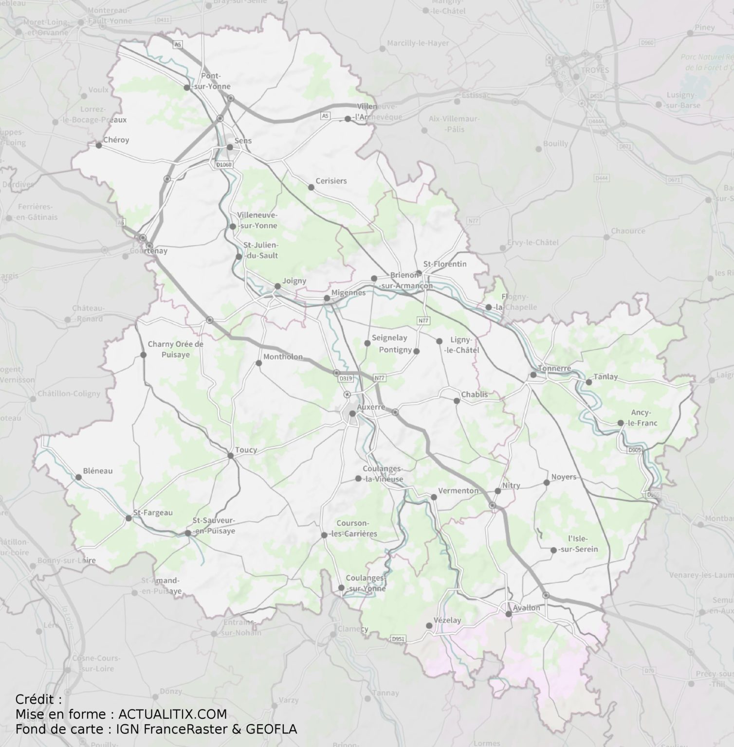 Carte de l'Yonne - Yonne carte du département 89 - villes, tourisme...