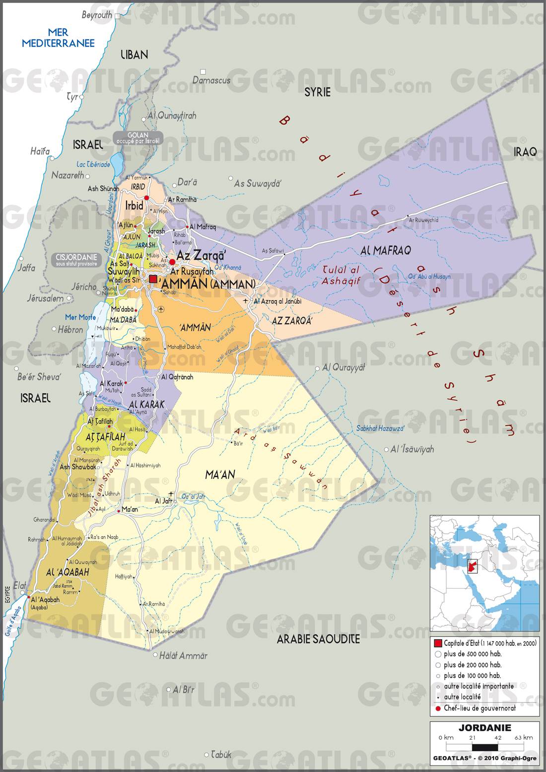 Carte de la Jordanie - Plusieurs cartes du pays du Moyen-Orient