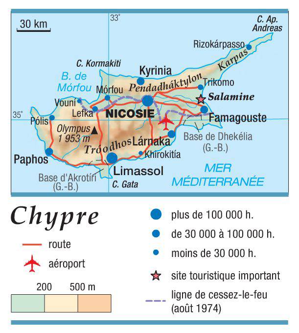 Carte de Chypre - Plusieurs cartes du pays (villes, relief ...