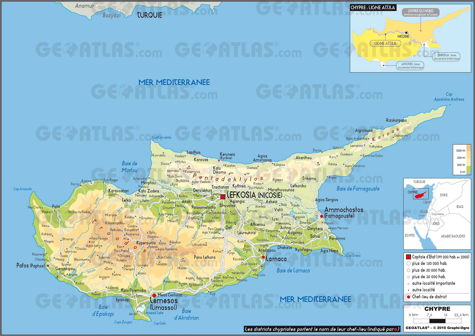 Carte de Chypre - Plusieurs cartes du pays (villes, relief ...