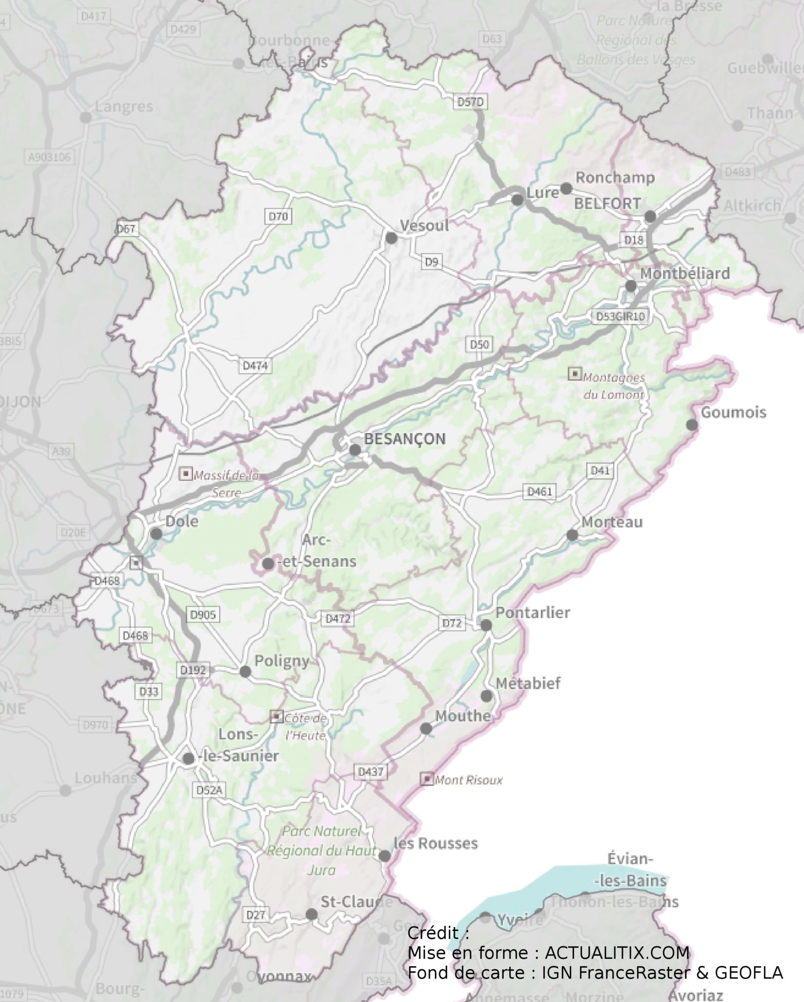 Carte de la Franche-Comté - Plusieurs cartes de la région de l'Est