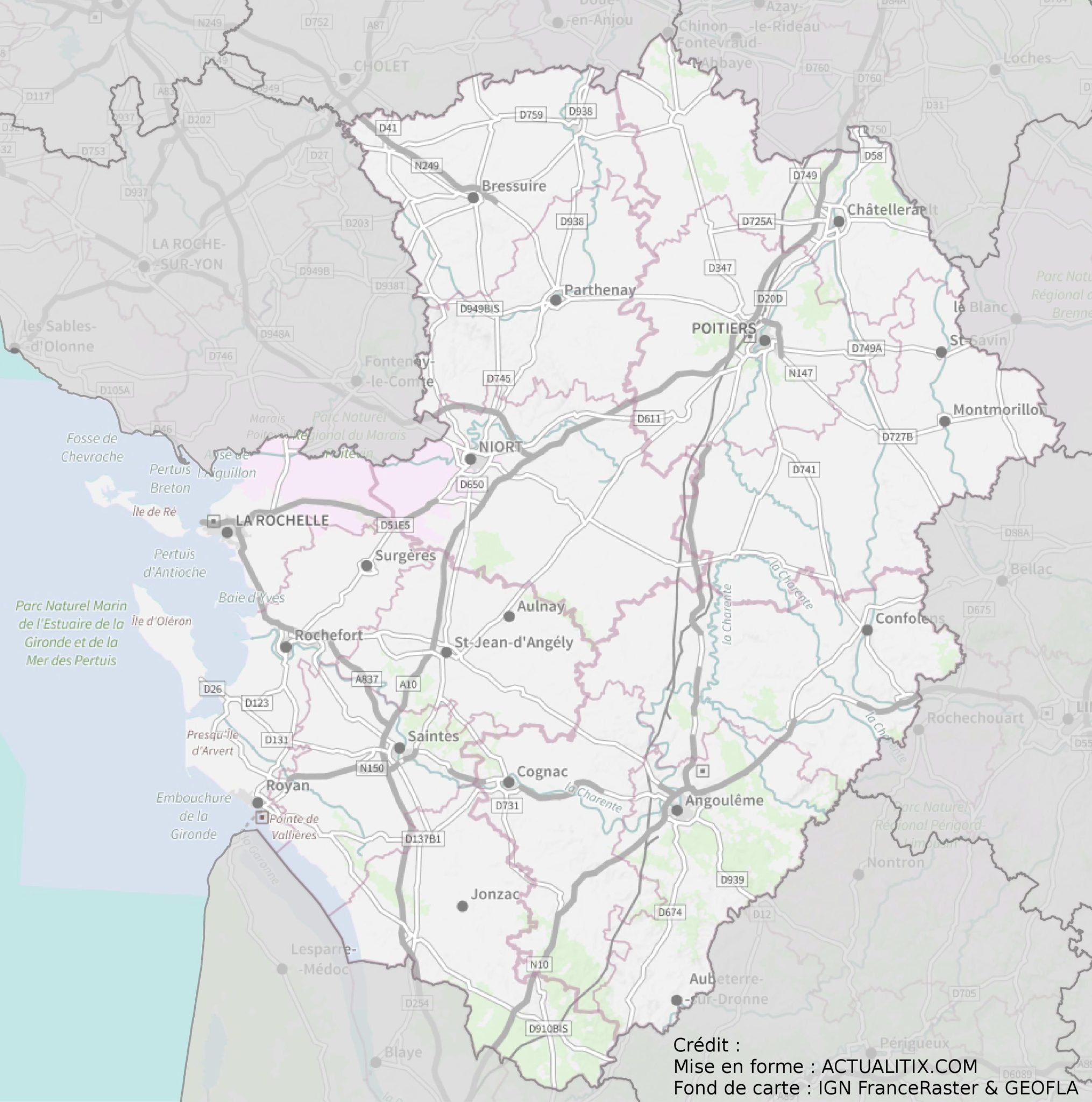 Carte du Poitou-Charentes - Plusieurs cartes de la région en France
