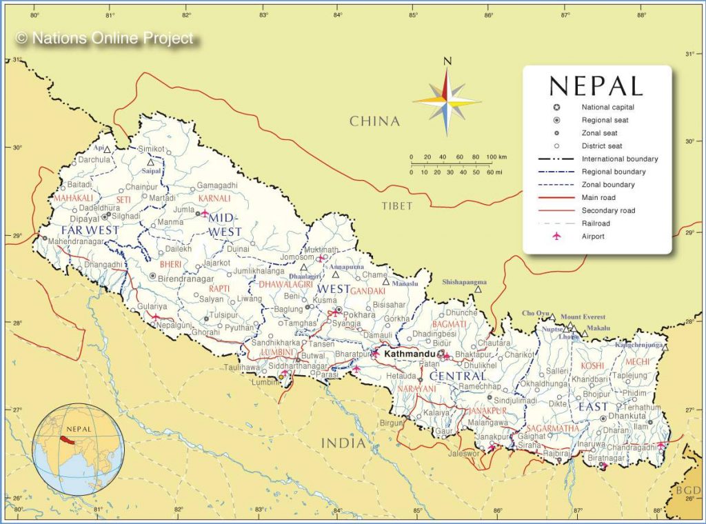 Carte du Népal - Plusieurs cartes du paus sur le continent asiatique