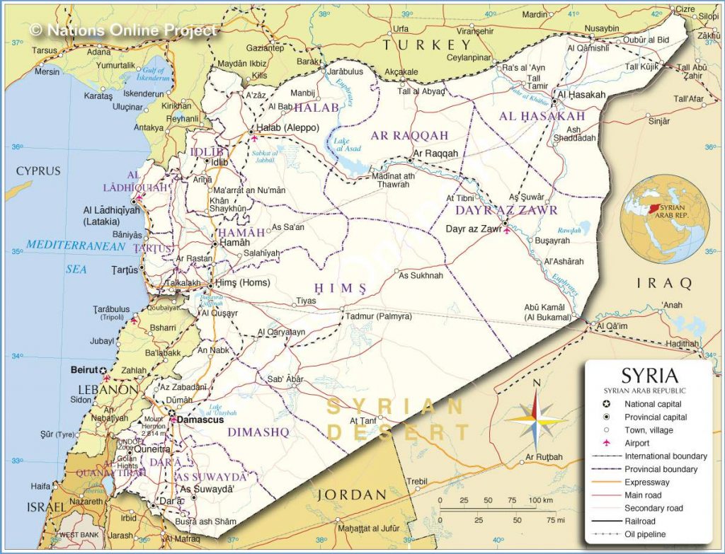 Carte de la Syrie - Différentes cartes du pays se trouvant au Moyen-Orient