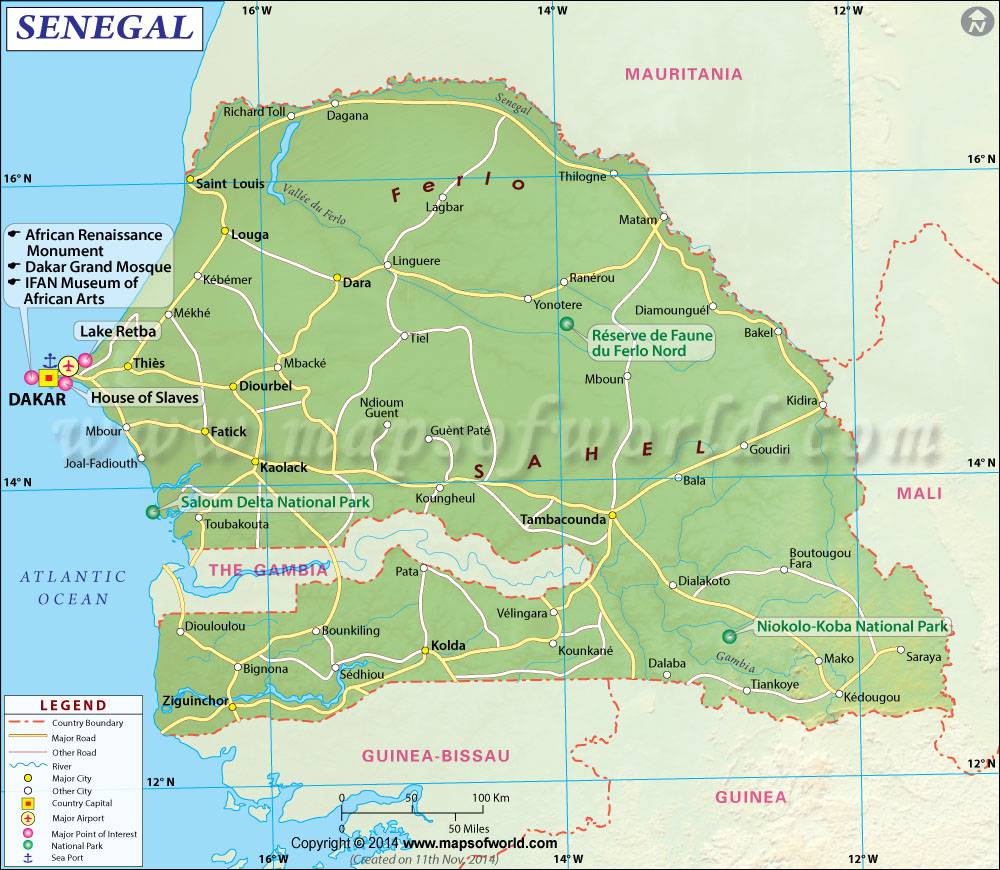 Carte du Sénégal - Plusieurs carte du pays de l'ouest de l'Afrique
