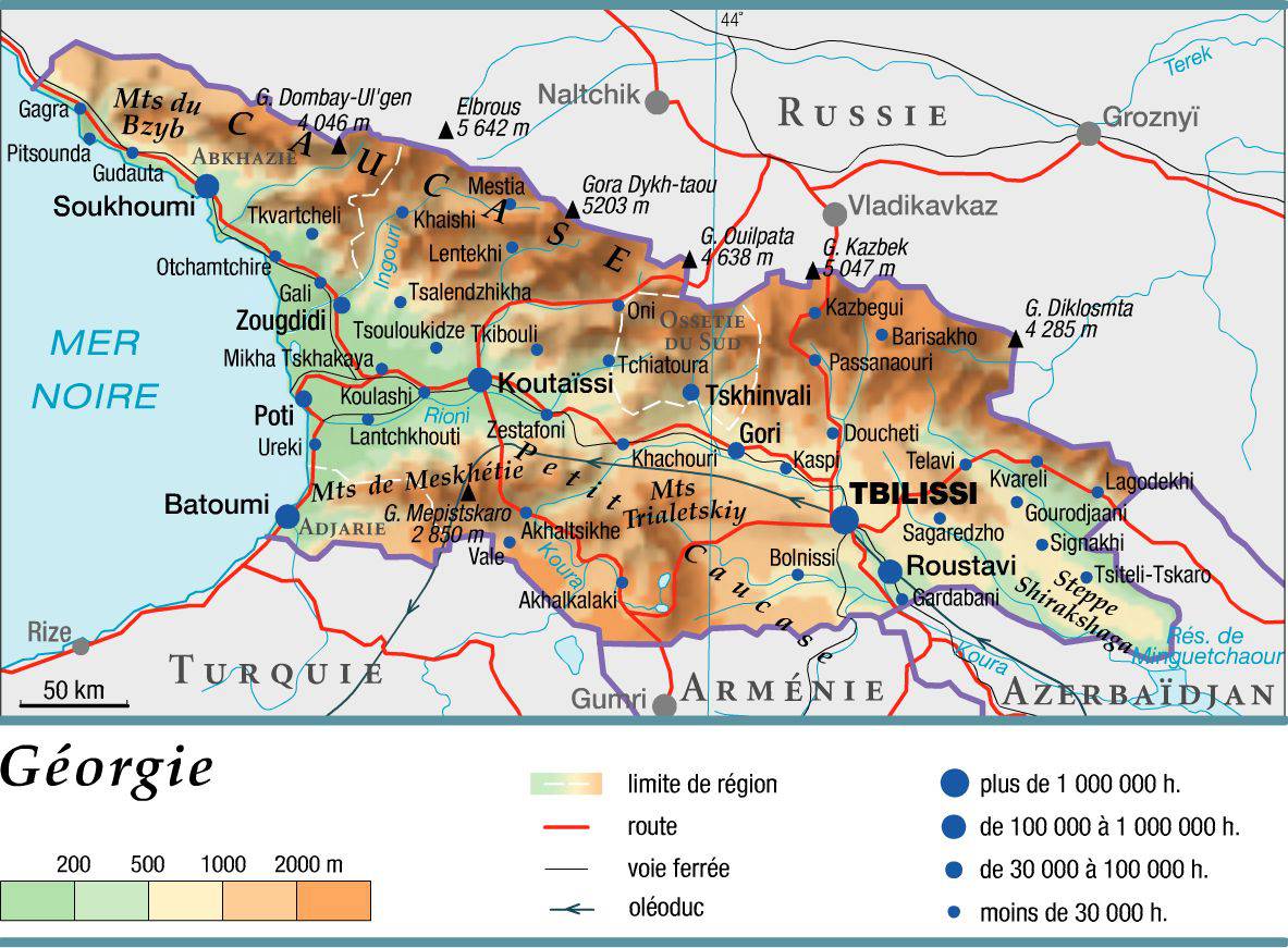 Carte de la Géorgie - Découvrir une carte du pays (villes, géographie..)