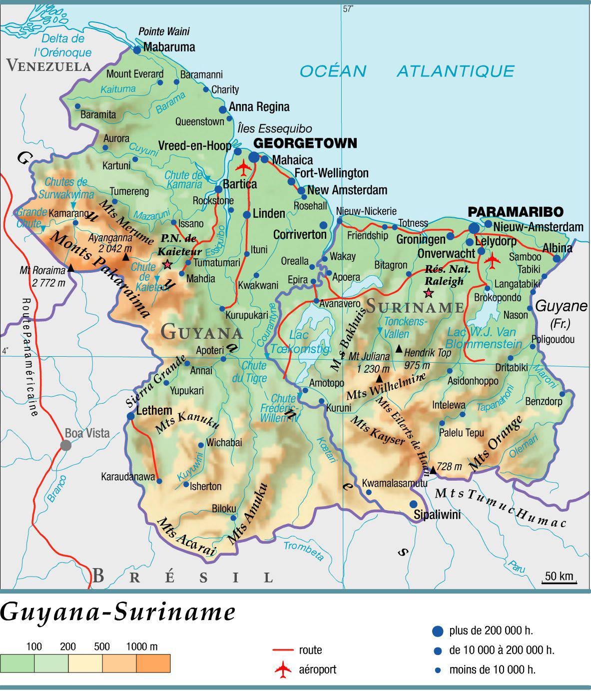 Carte du Surinam - Plusieurs cartes du pays en Amérique du Sud