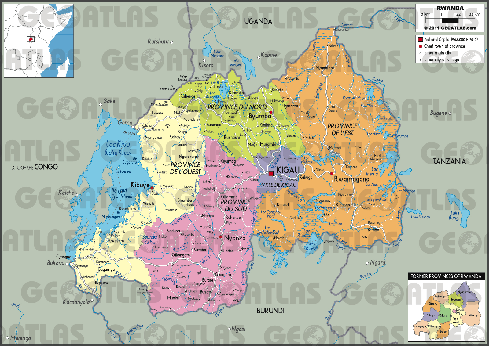 Carte du Rwanda - Plusieurs cartes du pays en Afrique