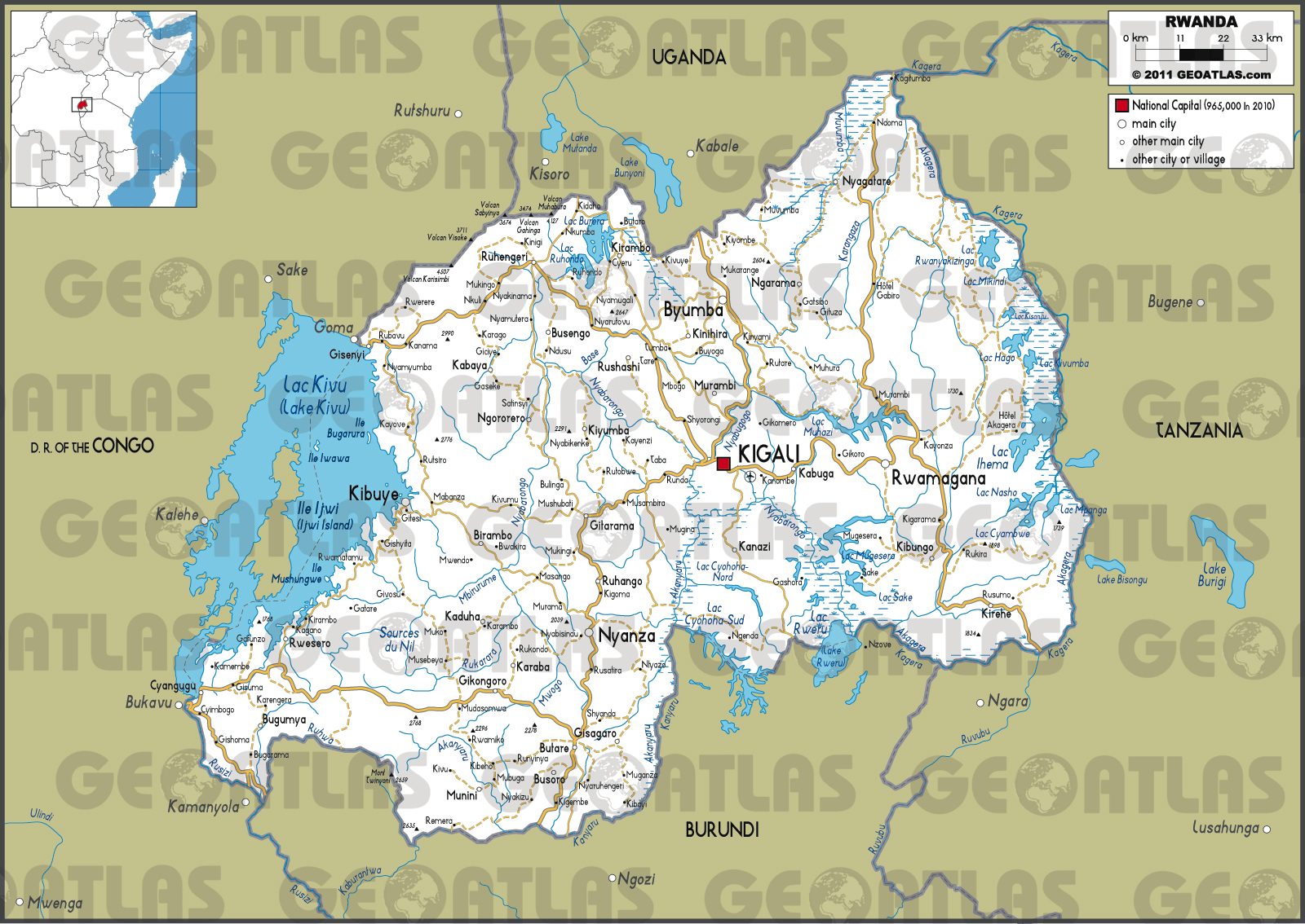 Carte du Rwanda - Plusieurs cartes du pays en Afrique