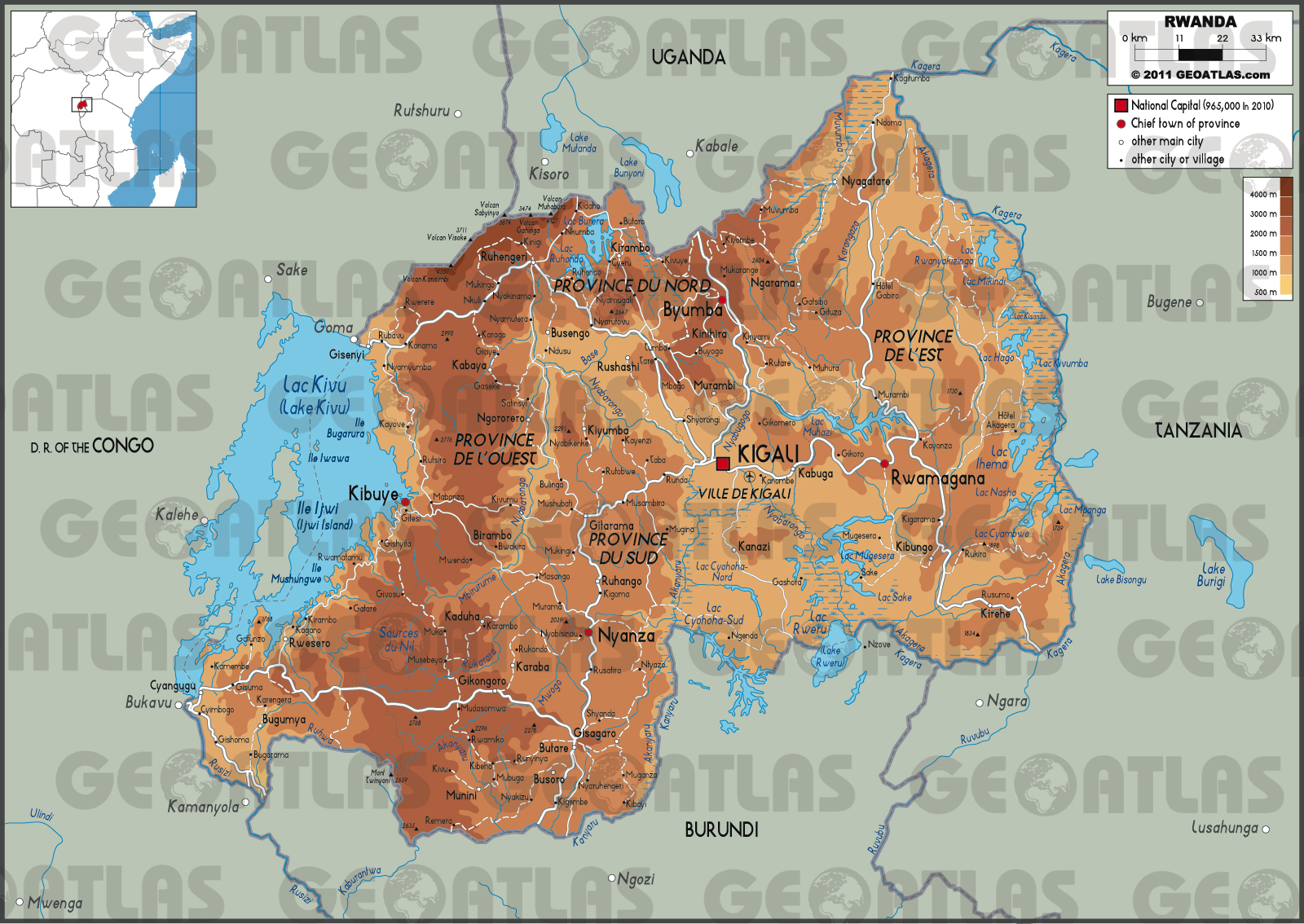 Carte du Rwanda - Plusieurs cartes du pays en Afrique