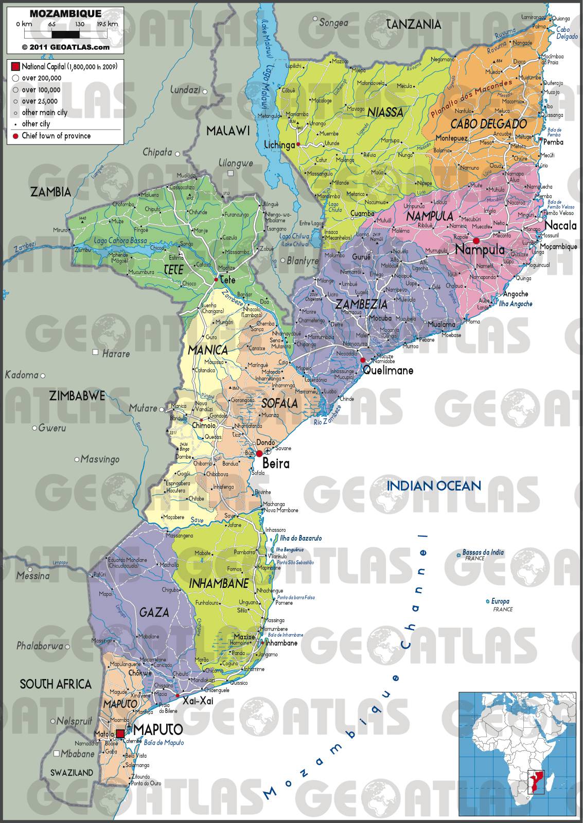 Carte du Mozambique - Plusieurs cartes du pays en Afrique