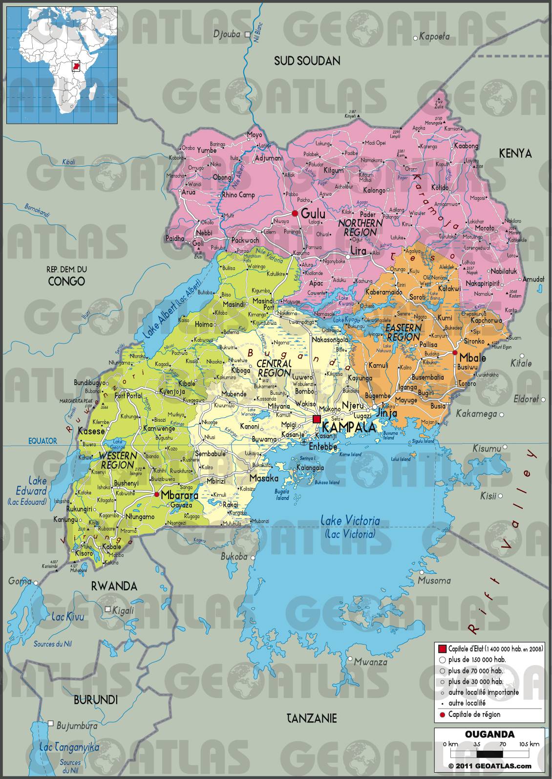Carte de l'Ouganda - Plusieurs cartes du pays en Afrique