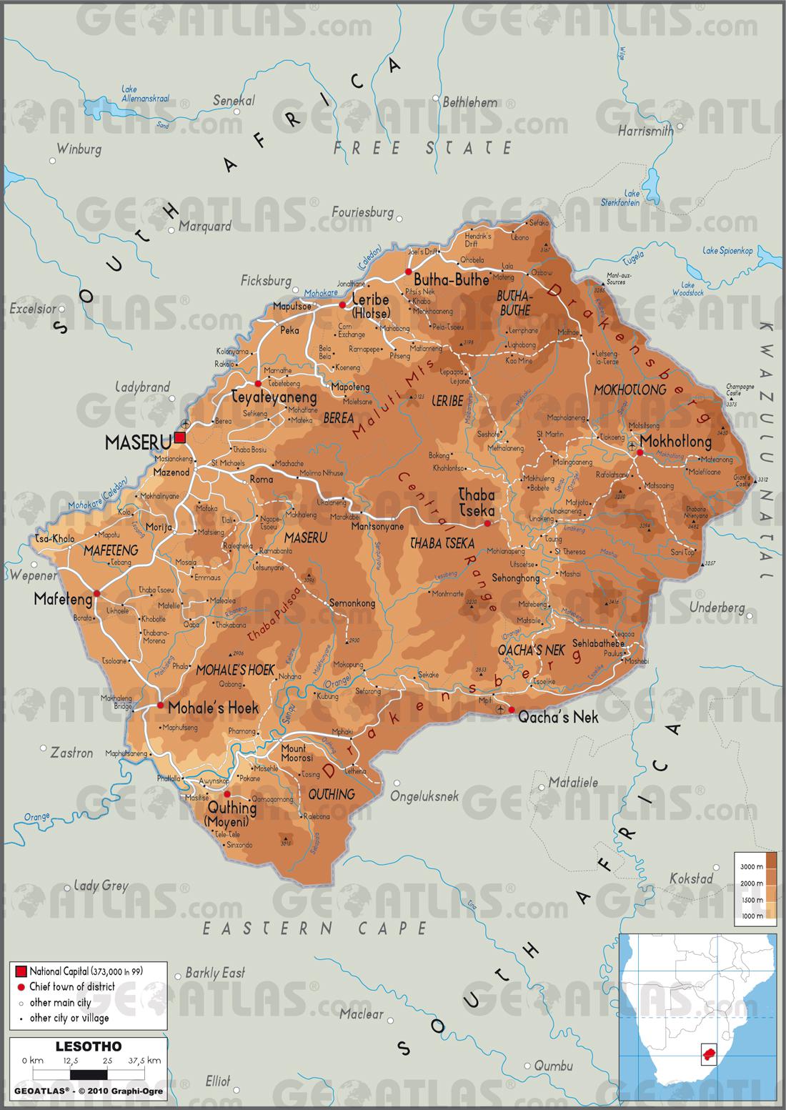 Carte du Lesotho - Plusieurs cartes du pays en Afrique