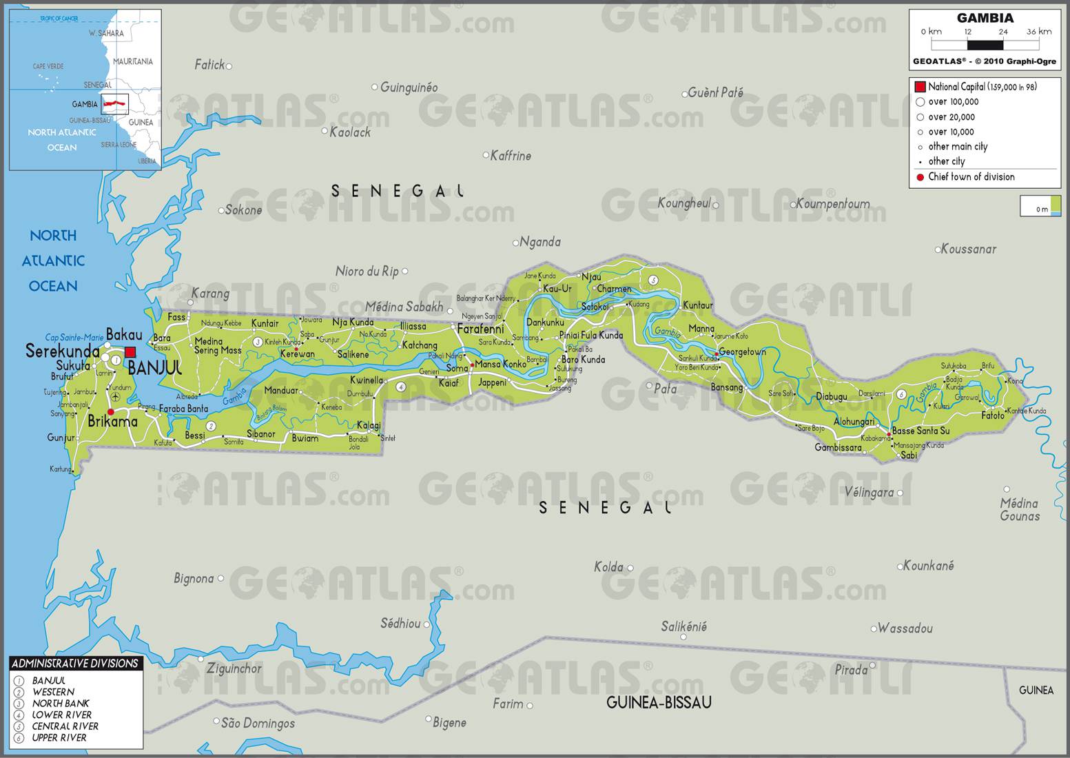 Carte de la Gambie - Plusieurs cartes du pays en Afrique