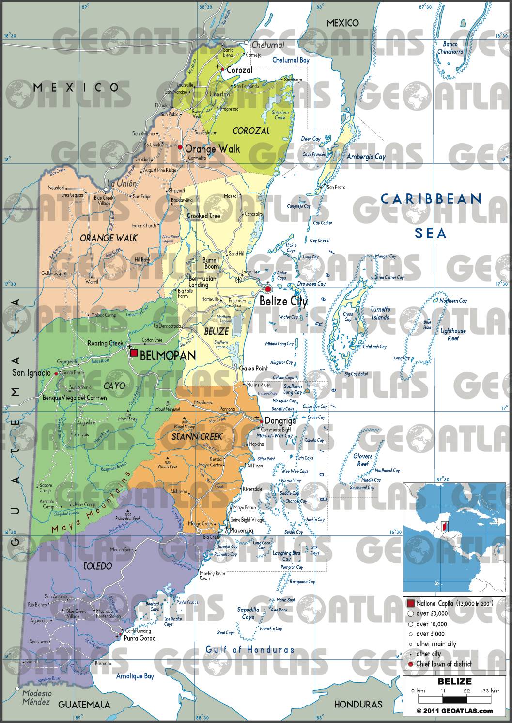 Carte du Belize - Plusieurs cartes du pays en Amérique