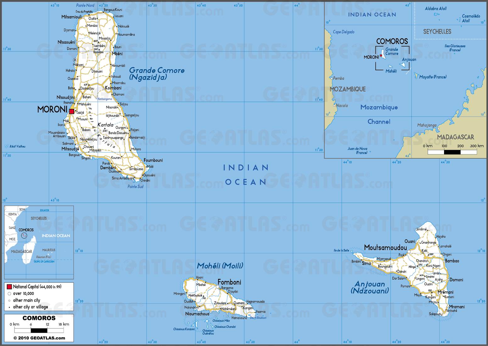 Carte des Comores - Plusieurs cartes du pays en Afrique