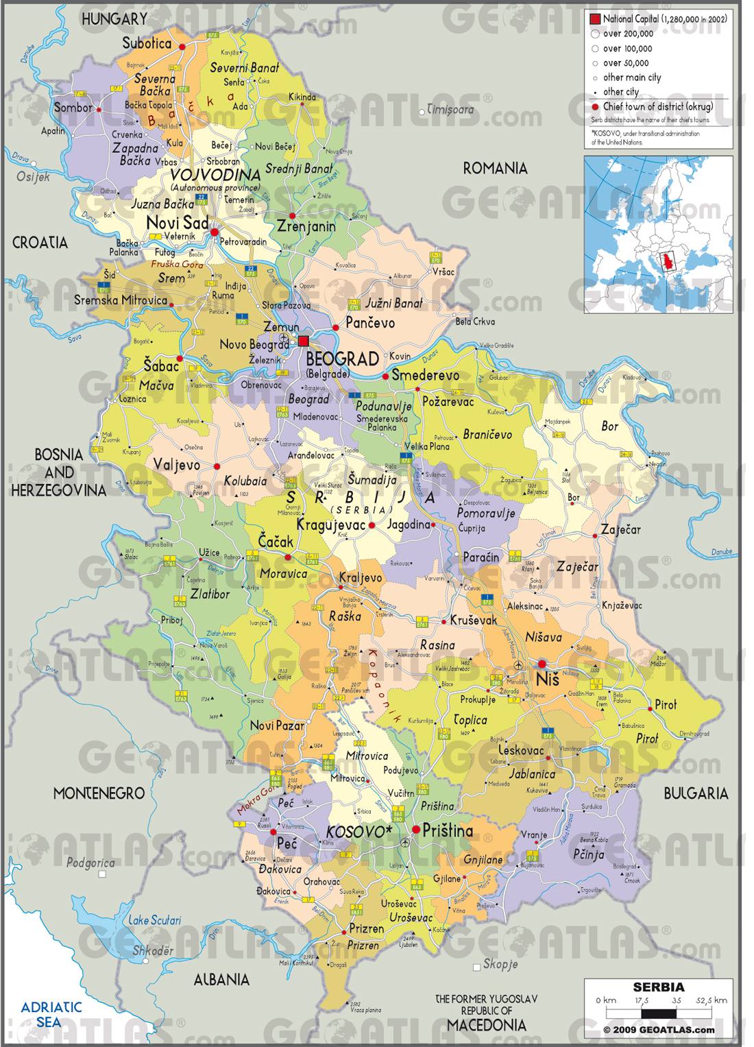 Carte de la Serbie - Plusieurs cartes du pays en Europe