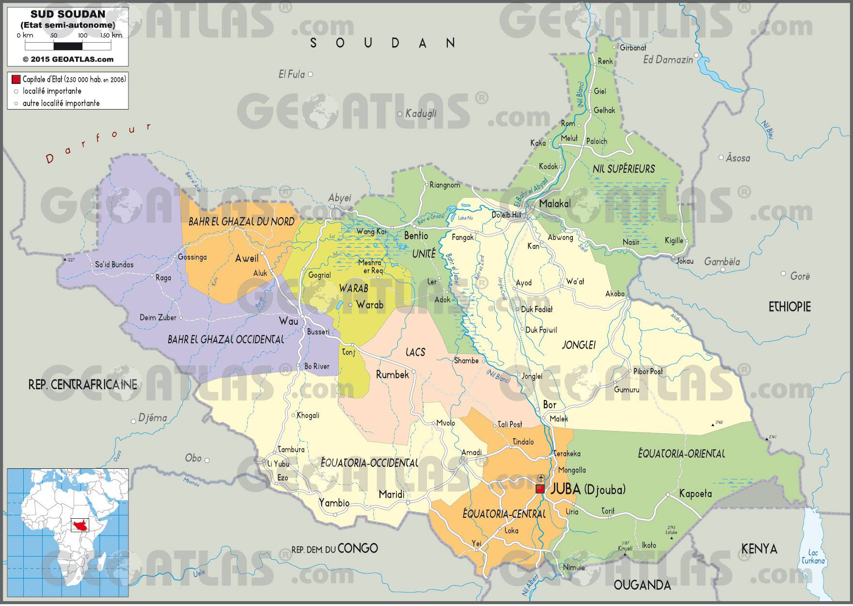 Carte du Soudan du Sud - Plusieurs cartes du pays en Afrique