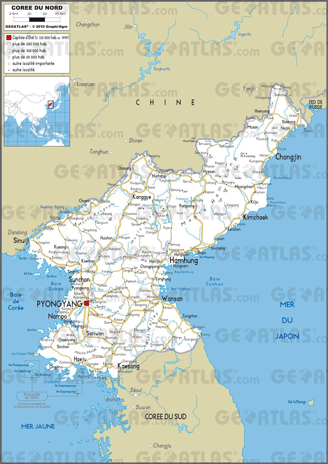 Carte de la Corée du Nord - Plusieurs cartes du pays en Asie