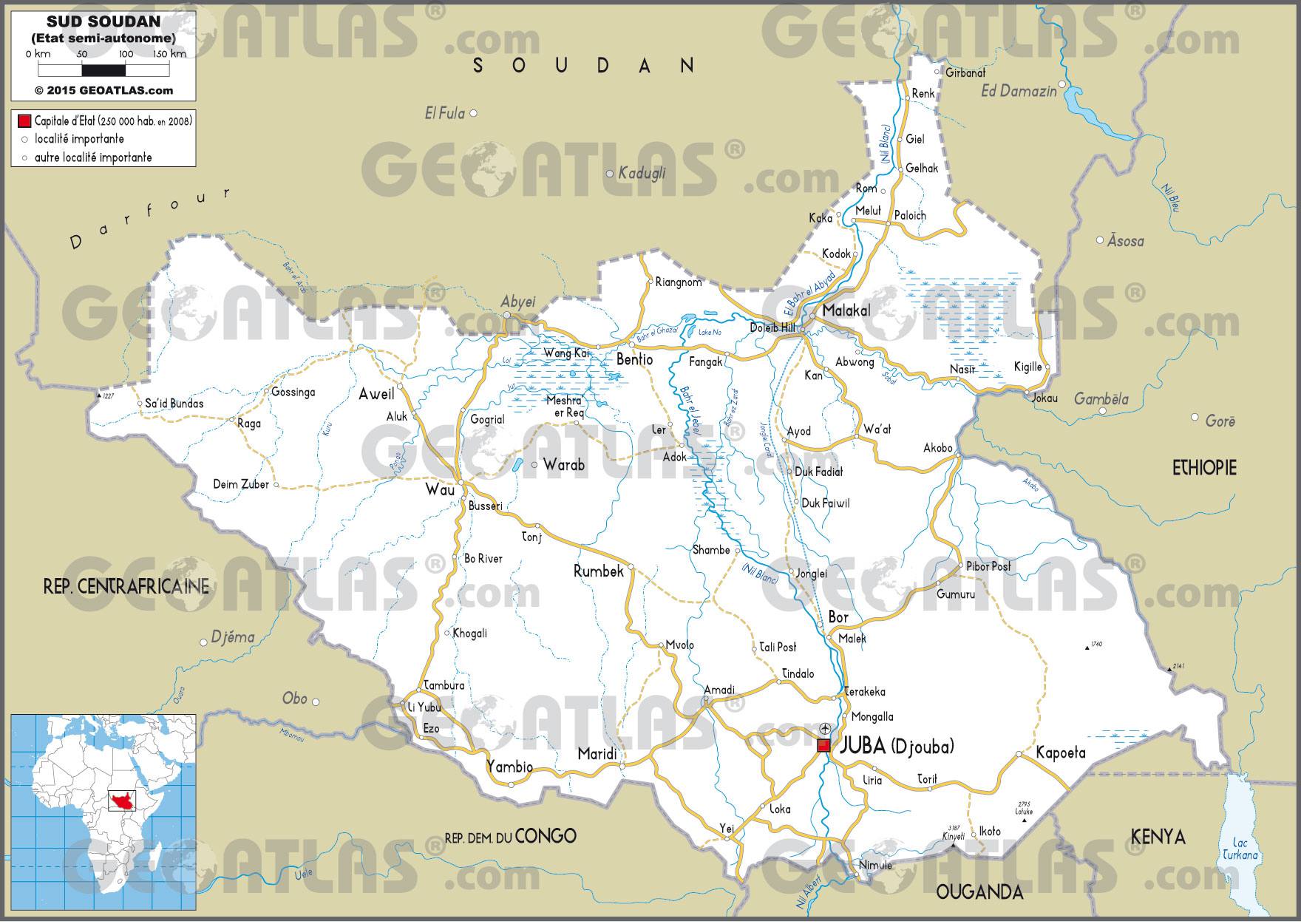 Carte du Soudan du Sud - Plusieurs cartes du pays en Afrique