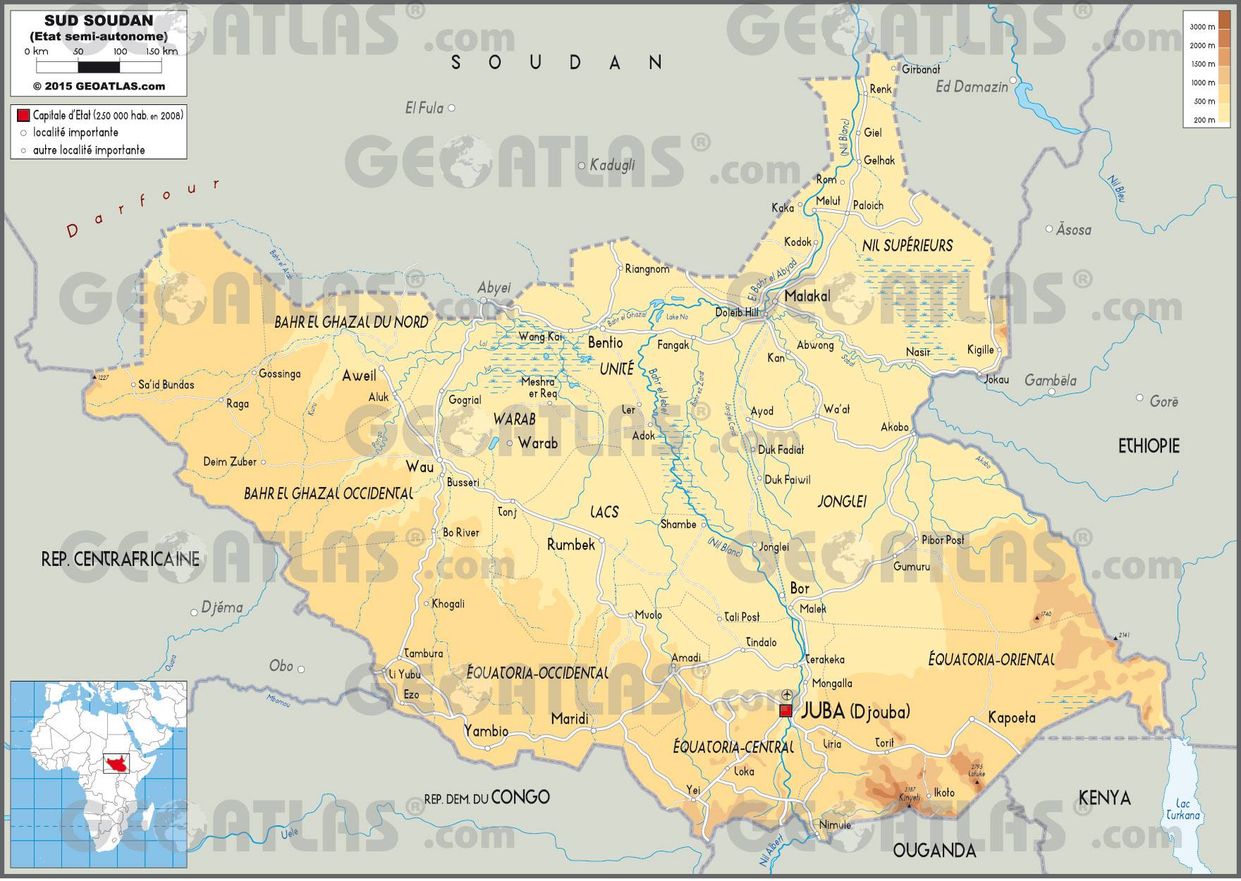 Carte du Soudan du Sud - Plusieurs cartes du pays en Afrique Carte du Soudan du Sud - Plusieurs cartes du pays en Afrique