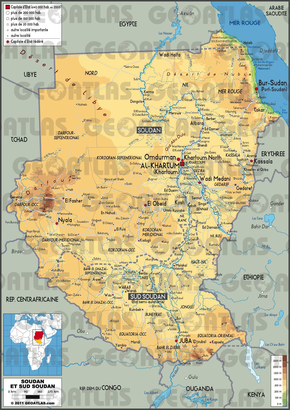 Carte du Soudan - Plusieurs cartes du pays en Afrique