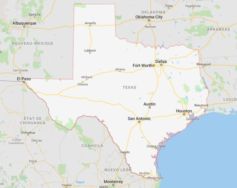 Carte du Texas - Découvrir l'état au sud des Etats-Unis