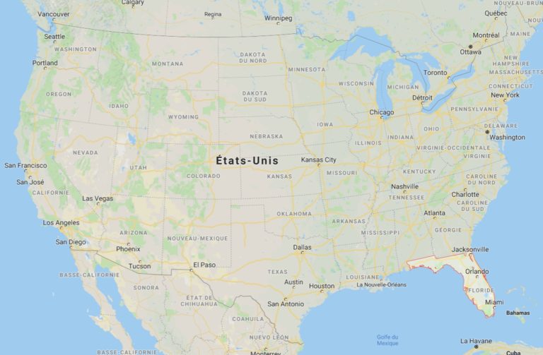 Carte de la Floride aux Etats-Unis en Amérique du Nord