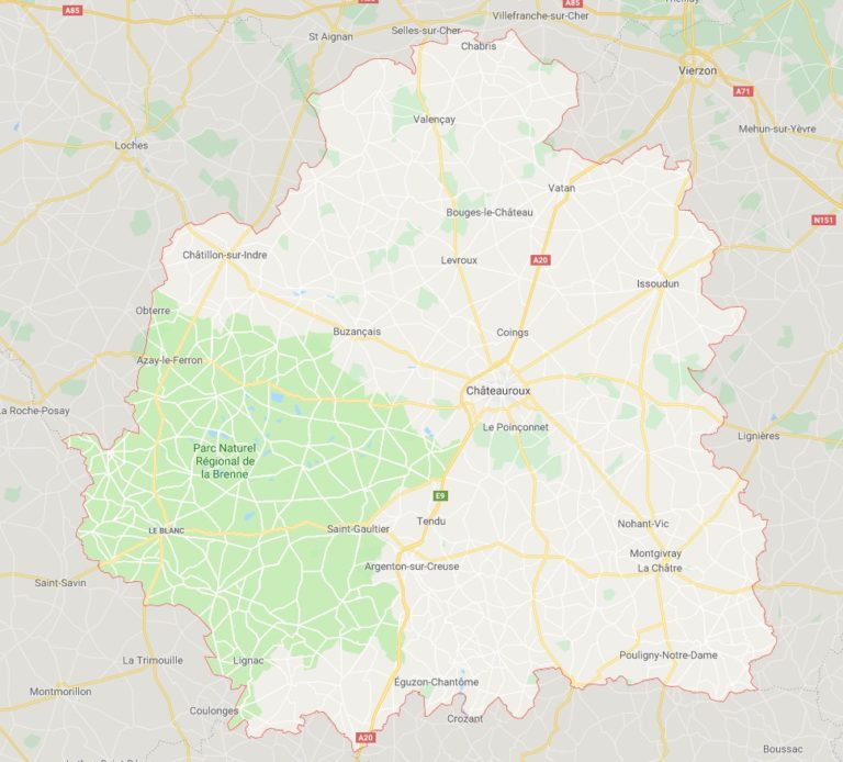 Carte de l'Indre - Indre carte du département 36 - villes, sites ...